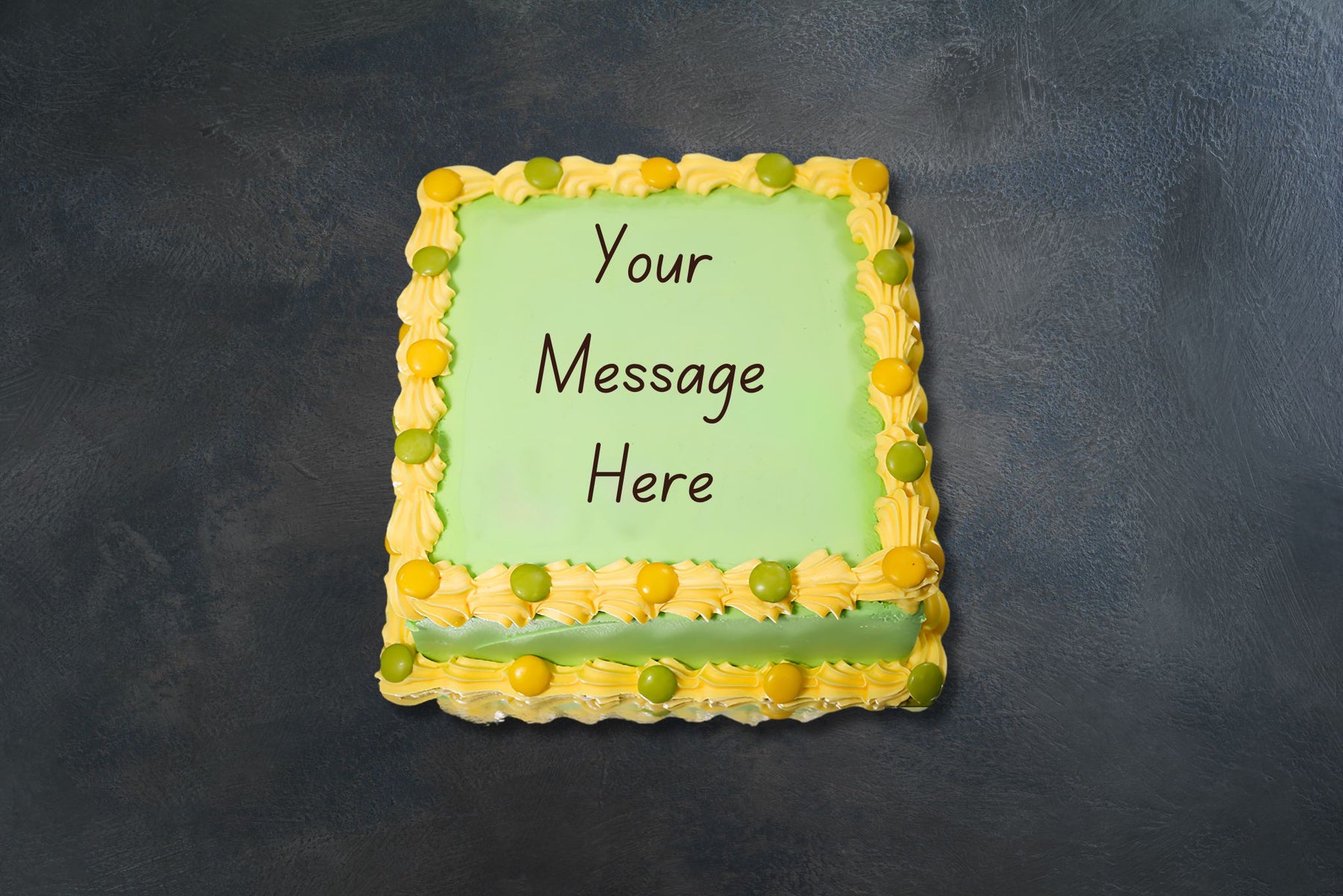 Smarties Green and Yellow Birthday Cake - Mr T's Bakery